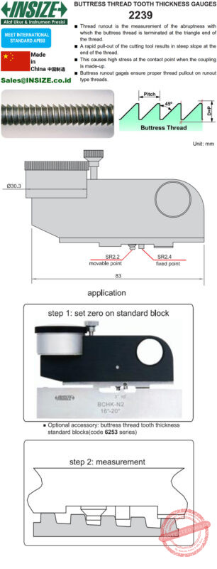 INSIZE 2239 Buttress Thread Tooth Thickness Gauge (Dial Indicator Res ...