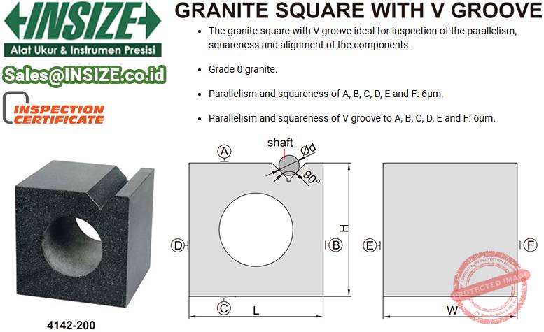 INSIZE 4142-200 Granite Square V-Groove, Range; 200mm x 200 x 200mm ...