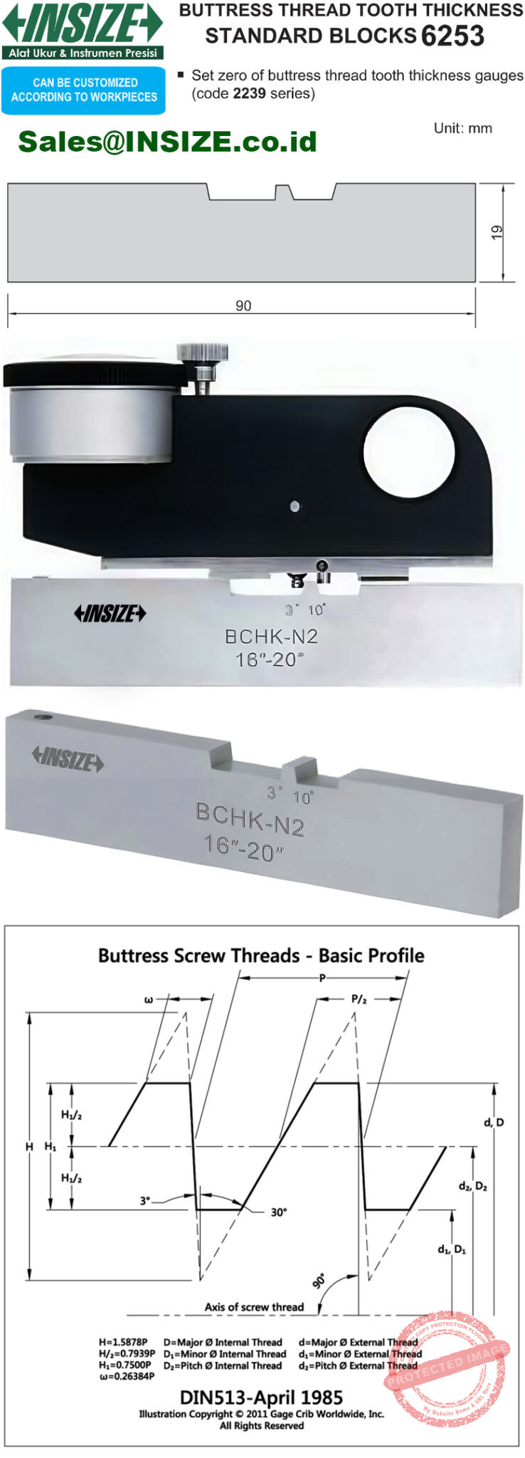 INSIZE 6253 Buttress Thread Tooth Thickness Standard Block (5 TPI ...