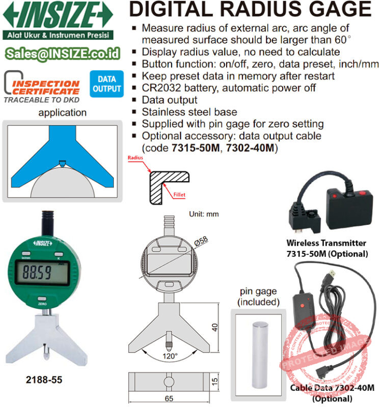 INSIZE 2188-55 Digital Radius Gauge (V-angle 120°, Resolution 0.01mm ...